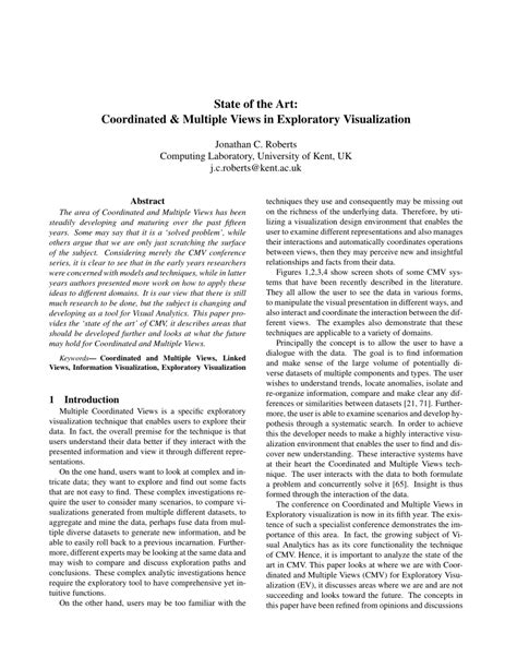 Pdf State Of The Art Coordinated And Multiple Views In Exploratory Visualization