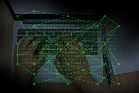 Concept Of Networks And Computer Security Network Diagram With Binary Text And Man Hands