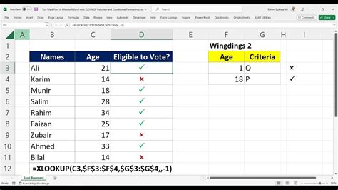 Tick Mark Font In Microsoft Excel With Xlookup Function And Conditional Formatting Youtube