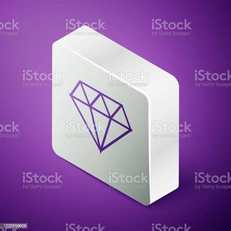 보라색 배경에 격리 된 등각칭 선 다이아몬드 아이콘입니다 보석 기호입니다 보석 돌 실버 스퀘어 버튼 벡터 일러스트레이션 귀한 보석에 대한 스톡 벡터 아트 및 기타 이미지