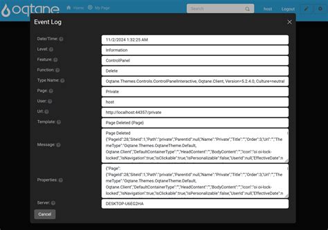 Event Log Oqtane Docs Apis And More For The Modular Blazor Application Framework