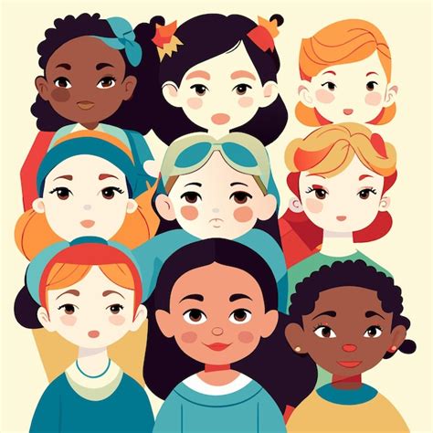 다민족 청소년 벡터 아트 프리미엄 Ai 생성 벡터