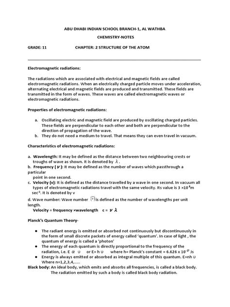 Structure Of The Atom Notes Pdf