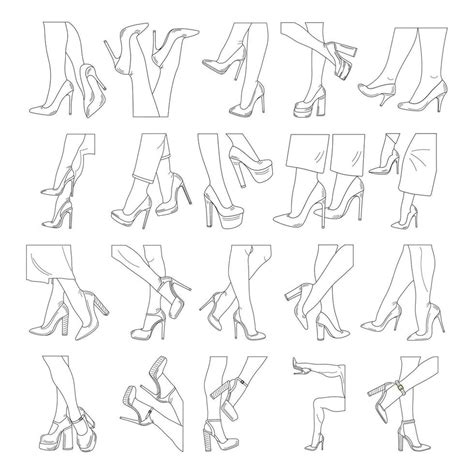 Outline Sketch 20 Silhouettes Of Female Legs Shoes Stilettos High Heels Walking Standing