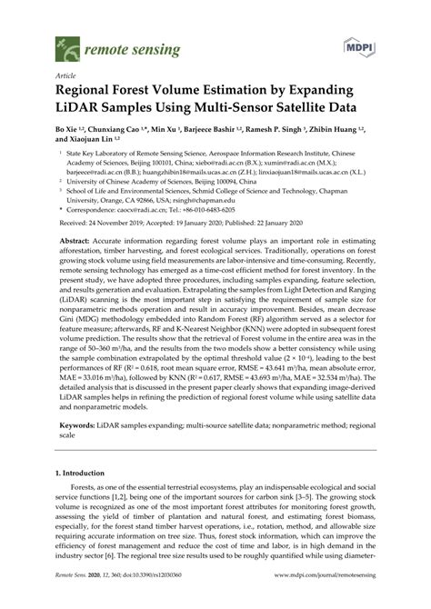 Pdf Regional Forest Volume Estimation By Expanding Lidar Samples