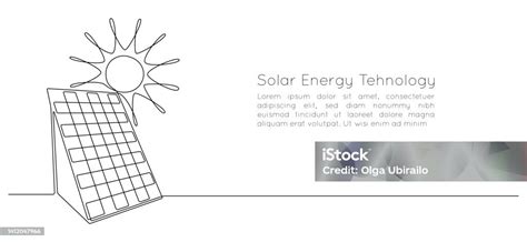 태양과 태양 전지 패널의 하나의 연속 선 그리기 간단한 선형 스타일의 녹색 청정 에너지 재생 가능하고 지속 가능한 자원 개념 편집 가능한 스트로크 낙서 벡터 일러스트 레이