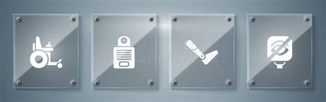 Set Blindness Prosthesis Leg Intercom And Electric Wheelchair Square Glass Panels Stock