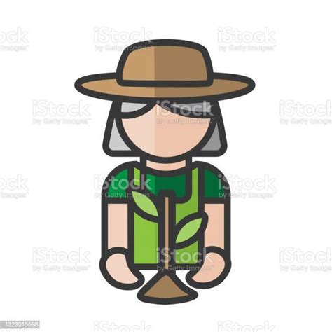 여성 정원사 아바타 정원에서 일하는 여자 프로필 사용자 사람 피플 아이콘입니다 벡터 일러스트레이션 만화에 대한 스톡 벡터 아트