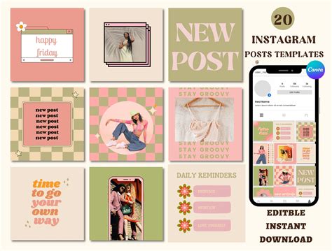 Pink Green Instagram Posts Editable Social Media Templates Instagram