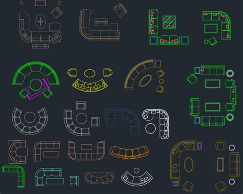 Circular Sofa Cad Blocks Round Seating Dwg Download