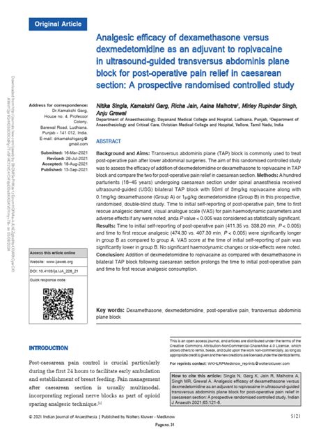 Analgesic Efficacy Of Dexamethasone Versus5 Pdf Anesthesia Caesarean Section