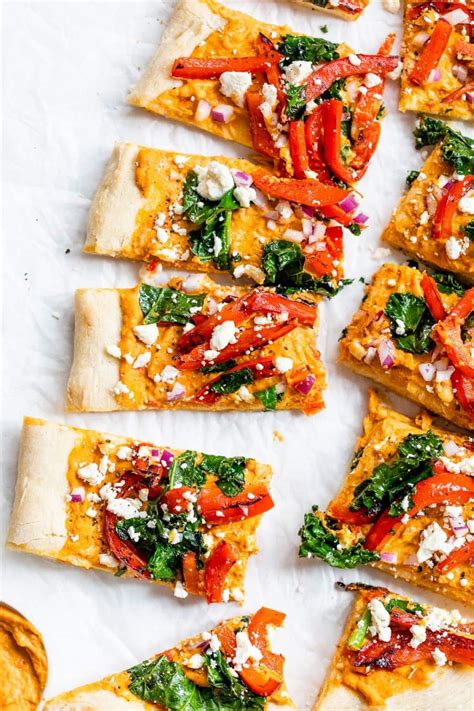 Roasted Red Pepper Hummus Flatbread The Almond Eater