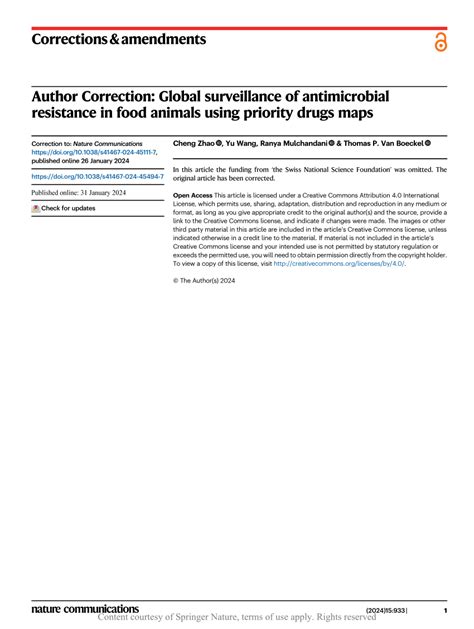 Pdf Author Correction Global Surveillance Of Antimicrobial