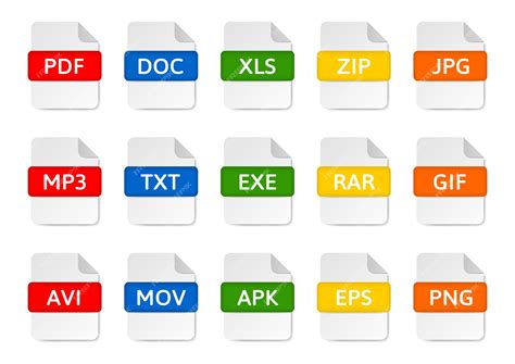 Premium Vector File Type Icons Pdf Doc And Xls Document Formats Zip And  File Extensions