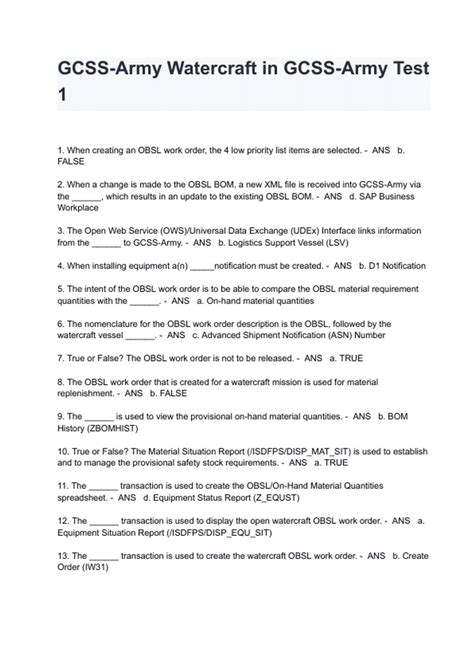 GCSS Army Watercraft In GCSS Army Test Questions And Answers GCSS ARMY Stuvia US