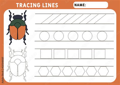 Vecteur Stock Scarab Beetle Egyptian Bug Dung Beetle Preschool Worksheet For Practicing Fine