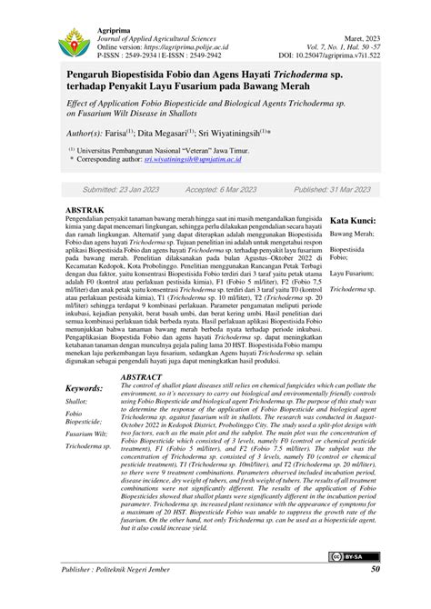Pdf Pengaruh Biopestisida Fobio Dan Agens Hayati Trichoderma Sp Terhadap Penyakit Layu