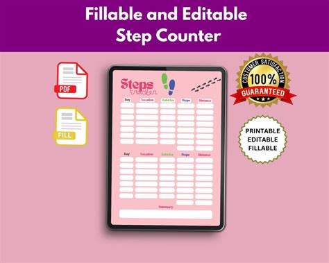 Fillable Step Counter Daily Walking Tracker Printable Step Log