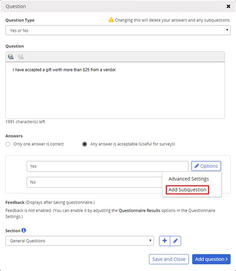 Adding A Subquestion To An Assessment
