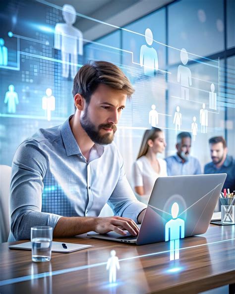 Techfocused Software Developer Coding In Virtual Meeting With Abstract Interface And Digital Art