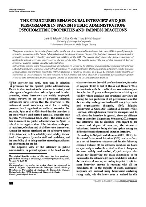 Pdf The Structured Behavioral Interview And Job Peroformance In