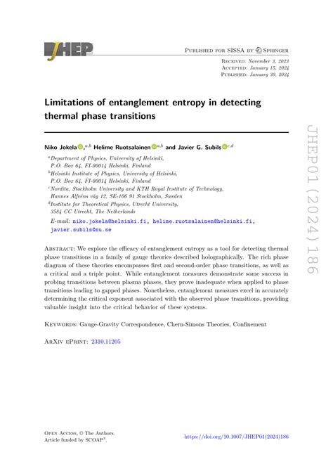 Pdf Limitations Of Entanglement Entropy In Detecting Thermal Phase Transitions