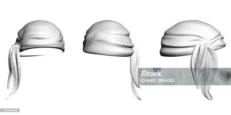 흰색 배경에 고립 된 흰색 반다나의 다각형 모델로 설정됩니다 해적 반다나 전면 측면 후면보기 3d 벡터 일러스트레이션 3차원 형태에 대한 스톡 벡터 아트 및 기타 이미지