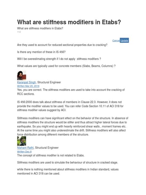 What Are Stiffness Modifiers In Etabs Strength Of Materials Beam Structure