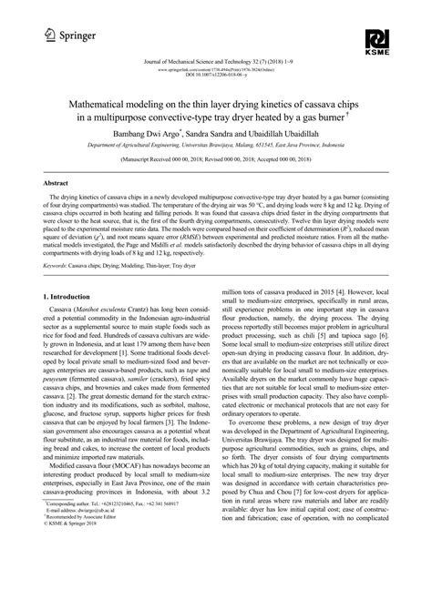 Pdf Mathematical Modeling On The Thin Layer Drying Kinetics Of Cassava Chips In A Multipurpose