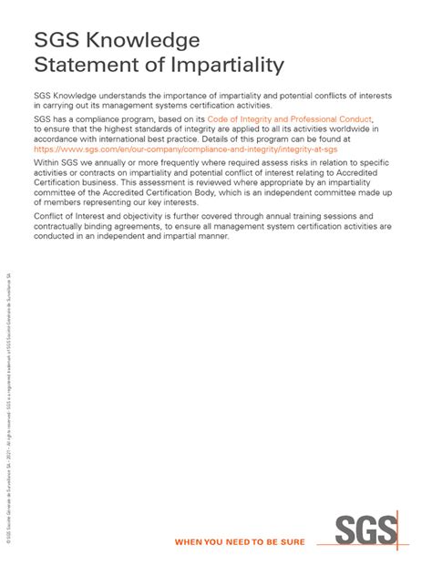 Sgs Statement Of Impartiality En Pdf Certification Business