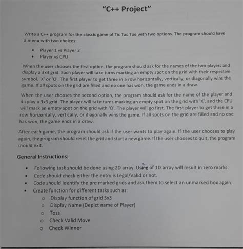 Solved Write A Ct Program For The Classic Game Of Tic Tac