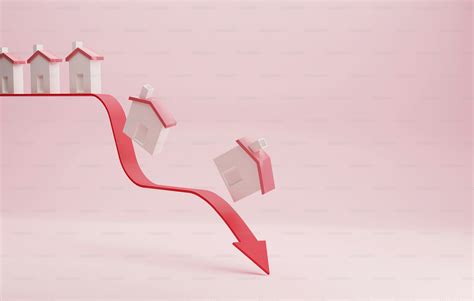 화살촉이 떨어지는 부동산 시장의 그래프 경기 침체 부동산 사업의 주택 가격 하락 부동산 시장 침체 주택 시장이 하락하고