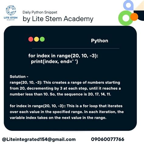 For Index In Range20 10 3 This Is A For Loop That Iterates Over Each Value In The