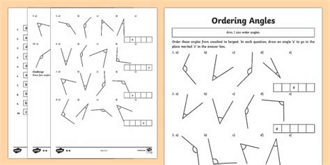Year 4 Ordering Angles Differentiated Worksheet Australia