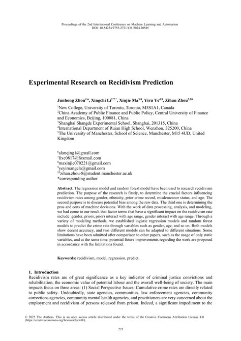 Pdf Experimental Research On Recidivism Prediction
