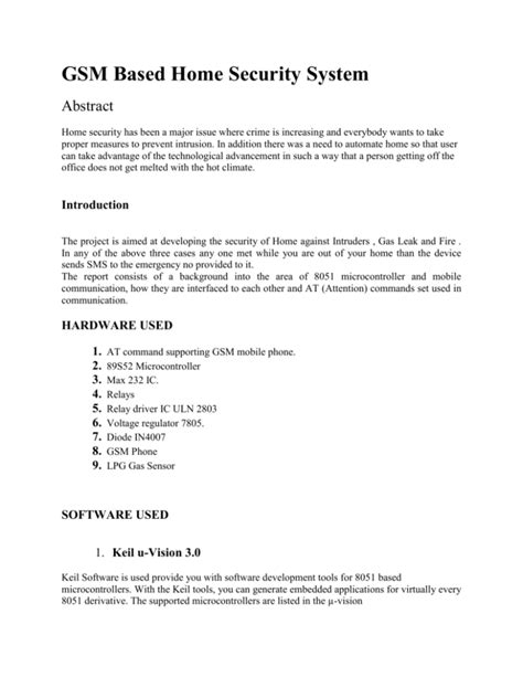 Gsm Home Security System 8051 Microcontroller Project