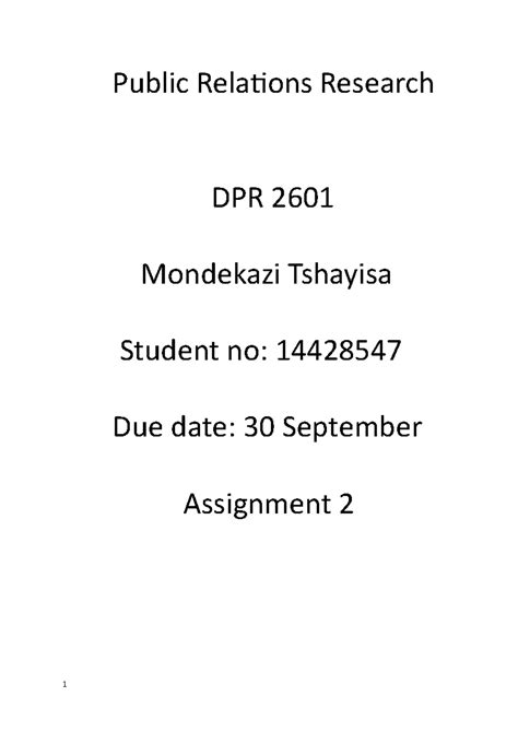 Dpr Ass DPR Assignment Public Relations Research DPR Mondekazi Tshayisa