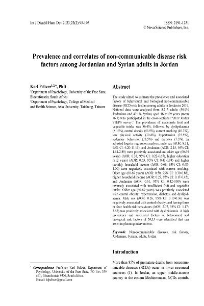 Prevalence And Correlates Of Non Communicable Disease Risk Factors Among Jordanian And Syrian
