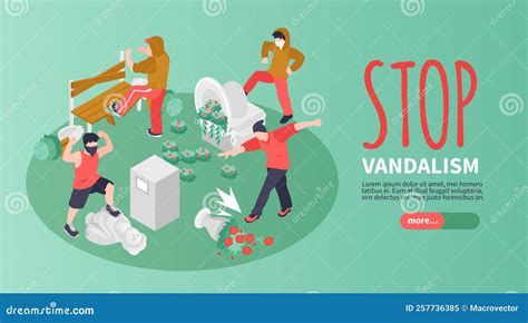 Hooligans Isometric Banner Cartoon Vector 257736385