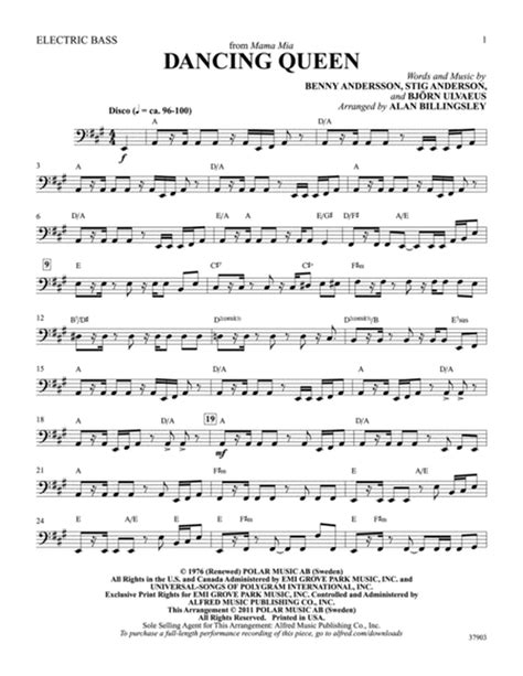 Dancing Queen From Mamma Mia String Bass By Benny Andersson Double Bass Digital Sheet