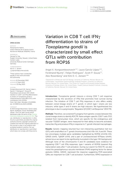 Pdf Variation In Cd8 T Cell Ifng Differentiation To Strains Of Toxoplasma Gondii Is