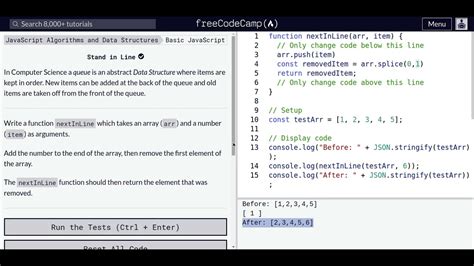 Lesson 57 Basic Javascript Stand In Line Youtube