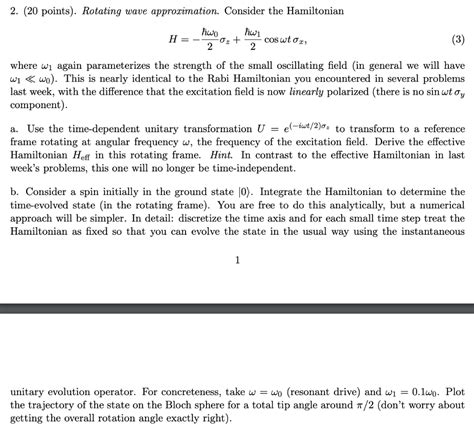 2 20 Points Rotating Wave Approximation Consider