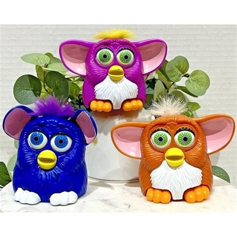 Furby Figurines Mcdonalds Happy Meal Toys 1998 Lot 3 Vtg Blue Purple