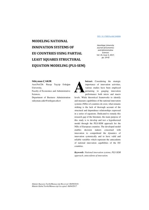 Pdf Modeling National Innovation Systems Of Eu Countries Using Partial Least Squares