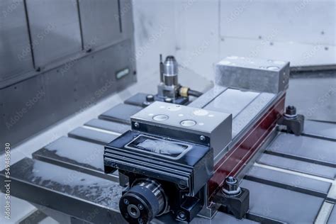 Bench Vise On Cnc Machine And Table Of Machine Cnc Setting Tool Length