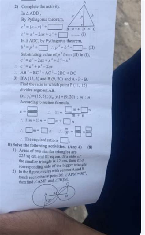 2 Complete The Activity In Adbby Pythagorus Theoremc2a−x2 C2a2