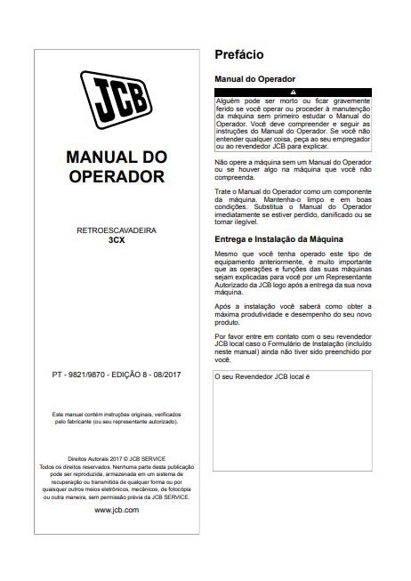JCB CX Backhoe Loader Operator S Manual