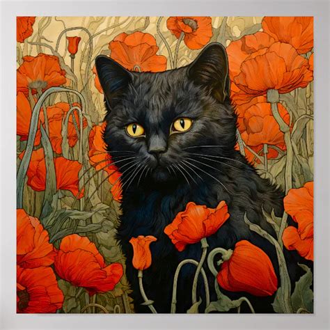 Cat In Meadow Painting Poster Zazzle