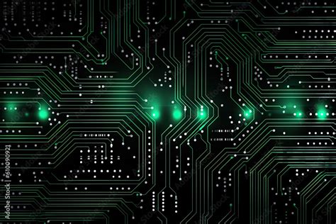 Binary Code Circuit Board Background In Green And Black Colors Generative Ai Stock Illustration